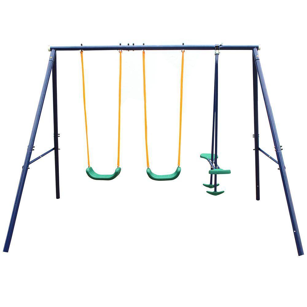 YOFE 3-in-1 Heavy-Duty Metal Outdoor Playground Equipment Kids Swing ...