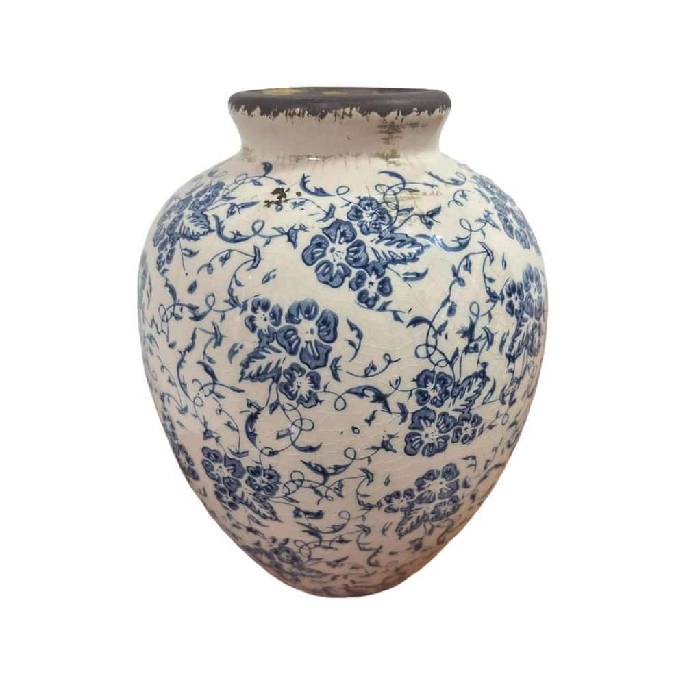8 in. Blue Ceramic Round Pottery Terracotta Jar for Home Decor ...