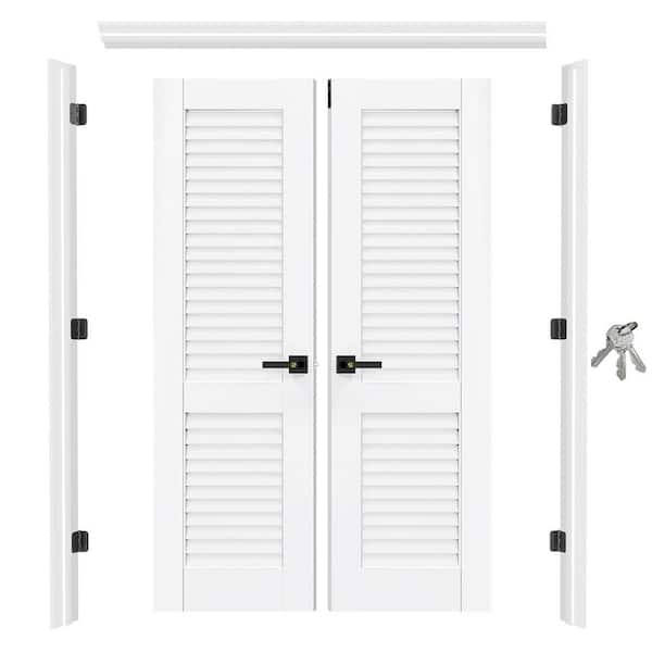 TENONER 48 in. x 80 in. Primed Wood Louver Door with Quick Assemble ...