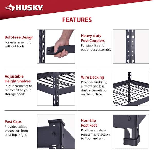 Husky 5-Shelf Metal Heavy-Duty Adjustable Garage Storage Shelving Unit ...