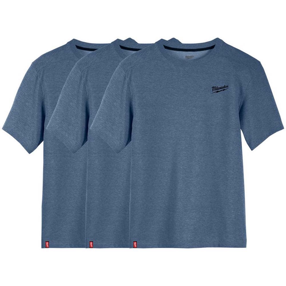 Milwaukee Men's 2X-Large Blue Cotton/Polyester Short-Sleeve Hybrid Work T-Shirt (3-Pack) 603BL ...