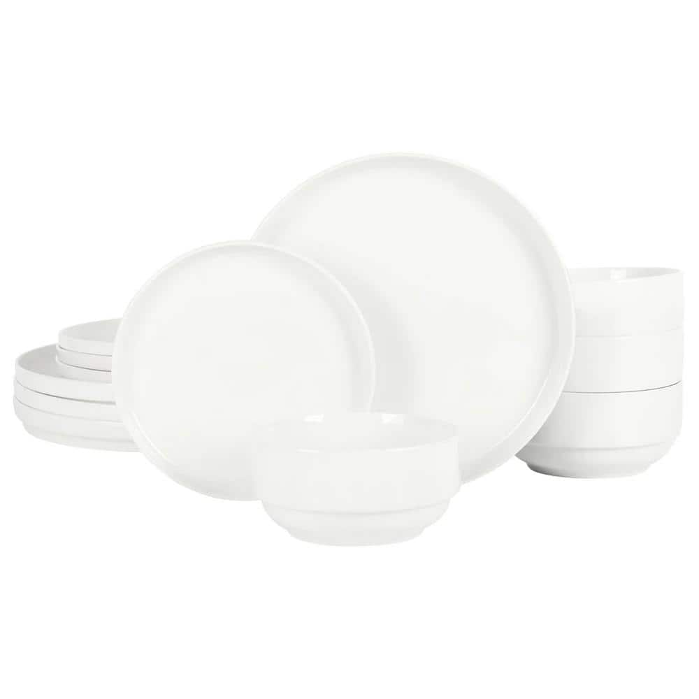 Gibson Home Snowscape 12-Piece White Fine Ceramic Stackable Dinnerware ...