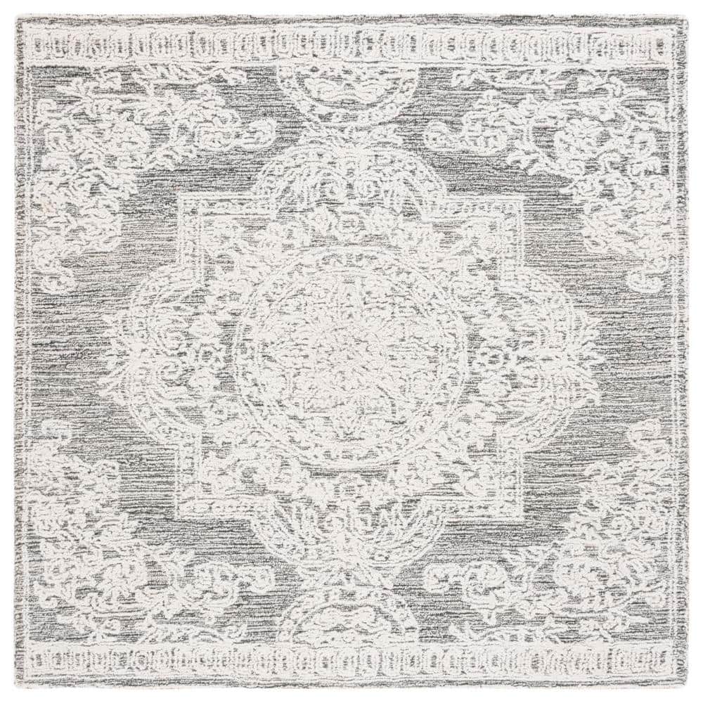 SAFAVIEH Abstract Ivory/Charcoal 6 ft. x 6 ft. Borders Floral Square ...