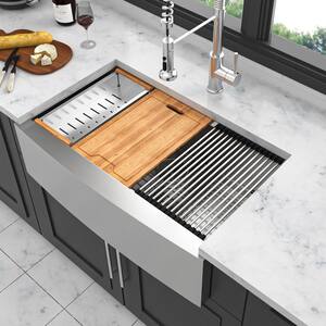 Karran 33 in. Farmhouse/Apron-Front Single Bowl 16-Gauge Stainless ...
