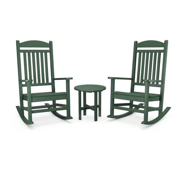 POLYWOOD Grant Park Dark Green 3-Piece Plastic Outdoor Rocking Chair ...