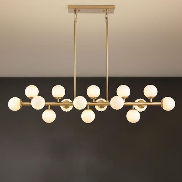 WDETR 48 in. Modern 16-Light Gold Linear Chandelier for Kitchen, Living ...