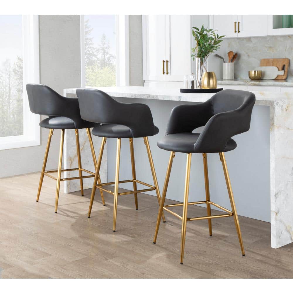 Lumisource Margarite 25.25 in. Grey Faux Leather and Gold Metal Fixed ...