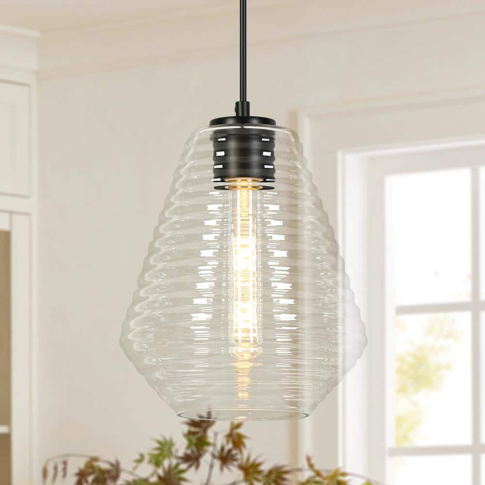 Zevni Modern Farmhouse 1-Light Black Kitchen Island Pendant Light, Pear ...
