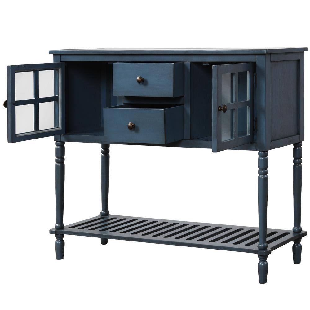 Polibi 42 in. Antique Navy Rectangle Wood Console Table with Bottom ...
