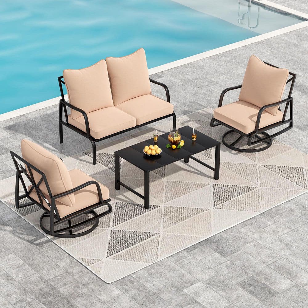 DIFY 4-Piece Metal Patio Conversation Set with 2 Swivel Chairs, Loveseat, and a Coffee Table ...