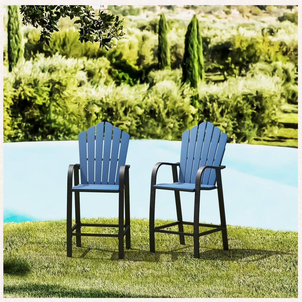 Lue Bona Navy Blue Aluminum Frame Outdoor Bar Stools Bar Height