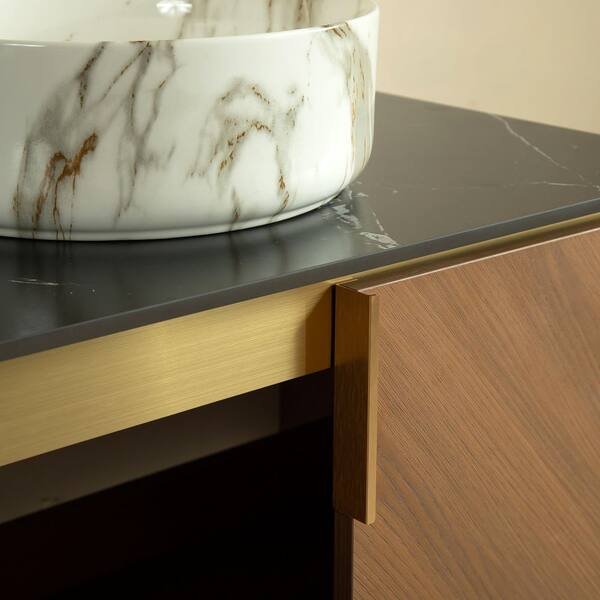 Modland Liory 29.92 in. Floating Espresso Bath Vanity with White Round ...