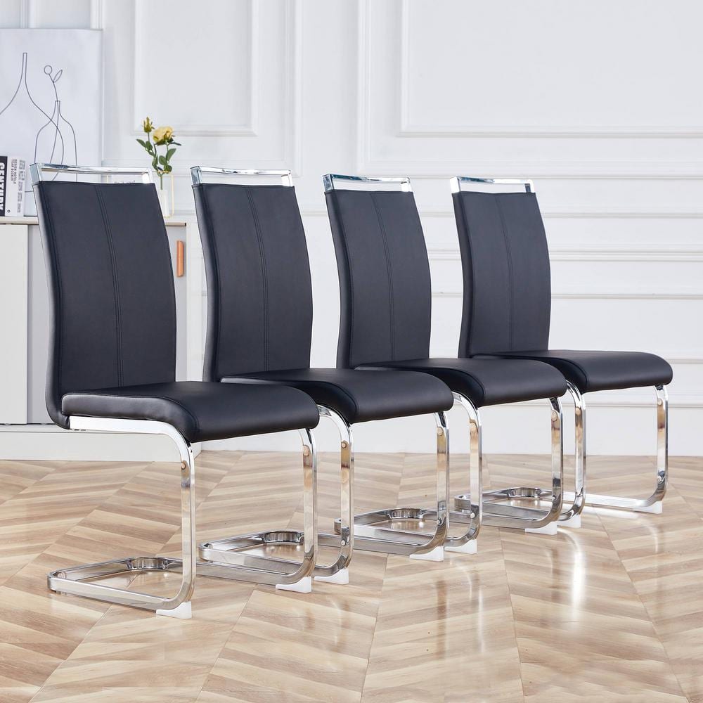 Polibi Modern Black PU Leather High Back Upholstered Side Chair, Dining ...