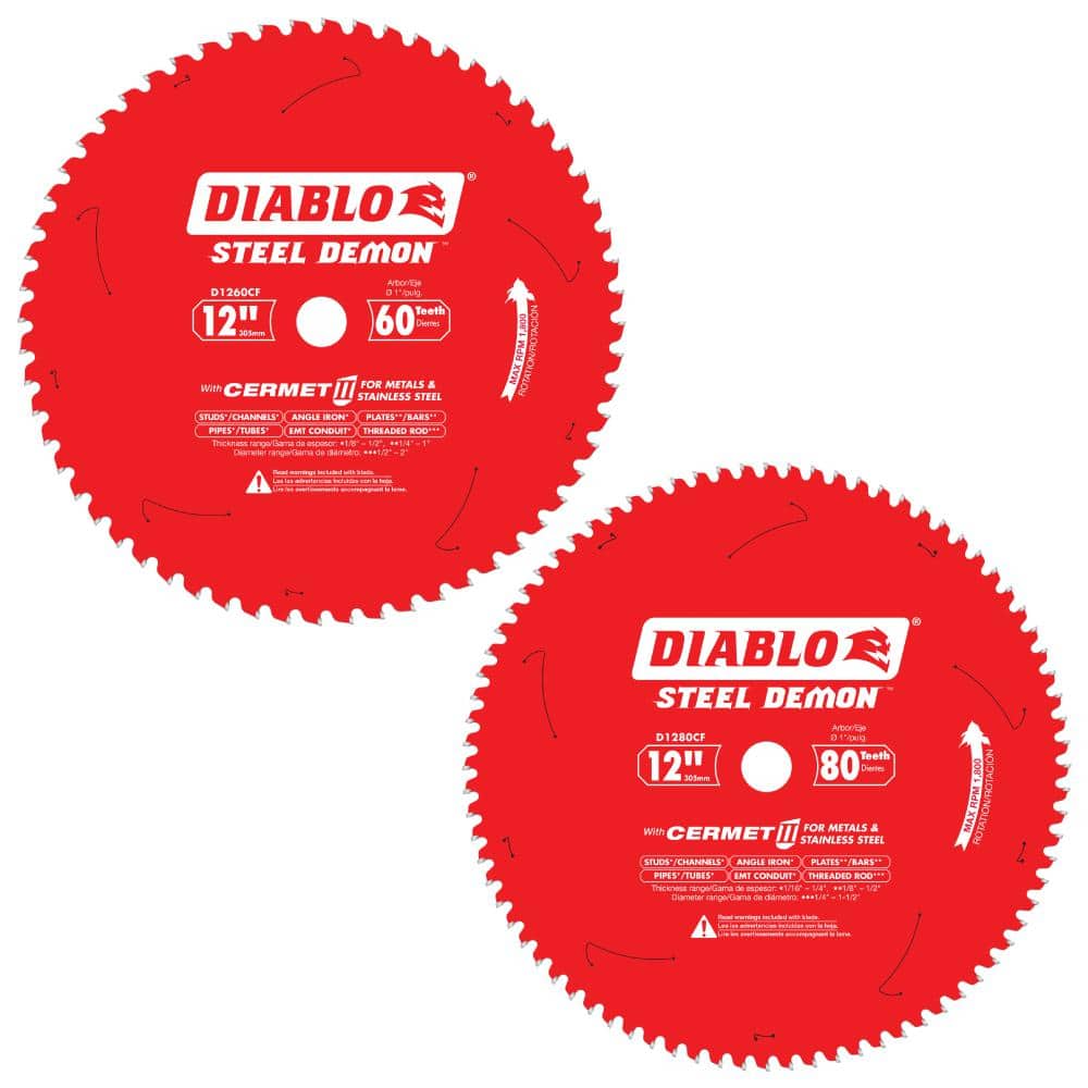 Diablo 12 In X 60 Tooth And 12 In X 80 Tooth Steel Demon Cermet Ii