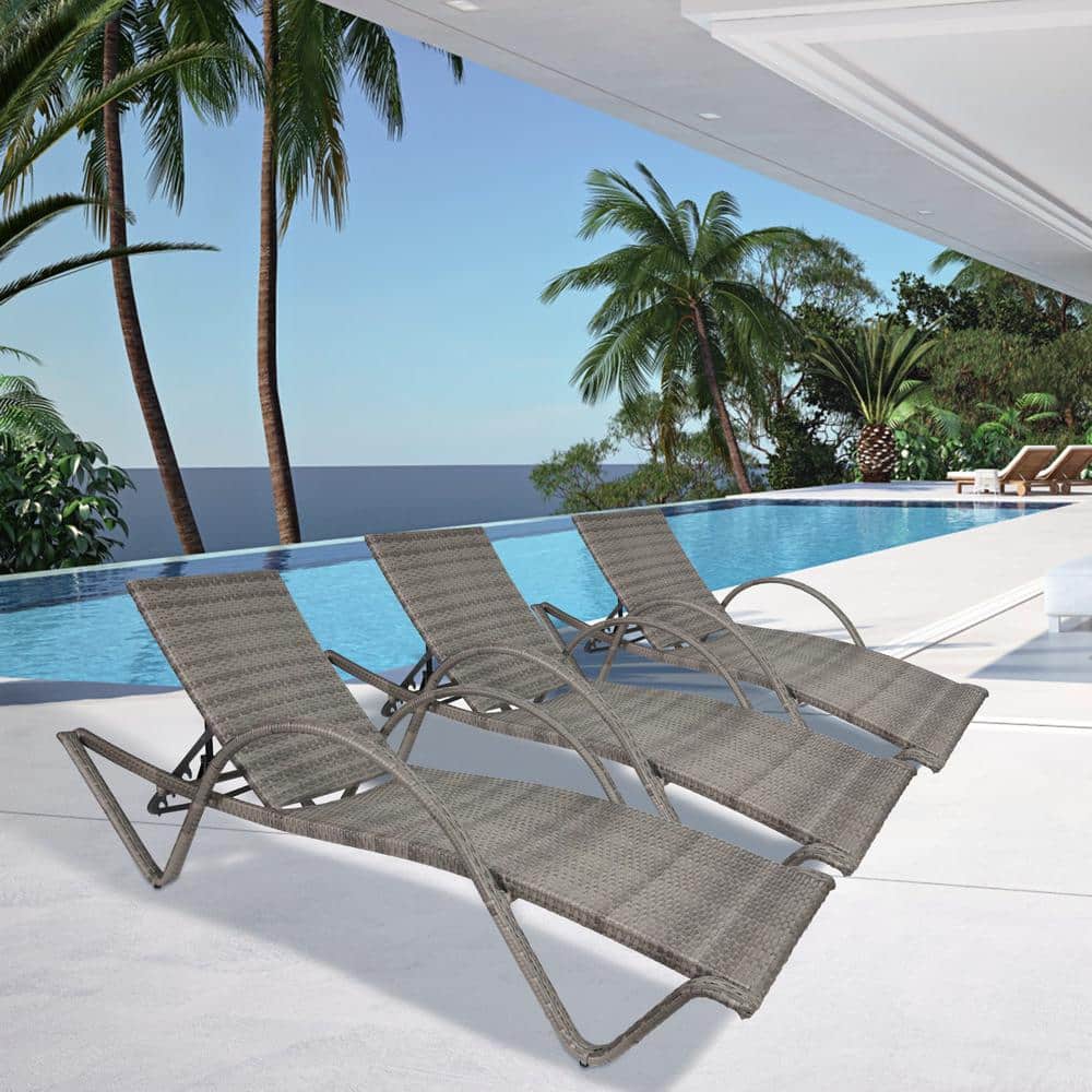 TWT Gray Aluminium Stackable Outdoor Chaise Lounges for Summer Poolside ...