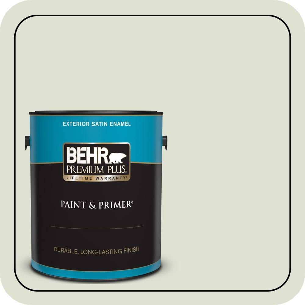 BEHR PREMIUM PLUS 1 gal. #S380-1 Moss Mist Satin Enamel Exterior Paint ...