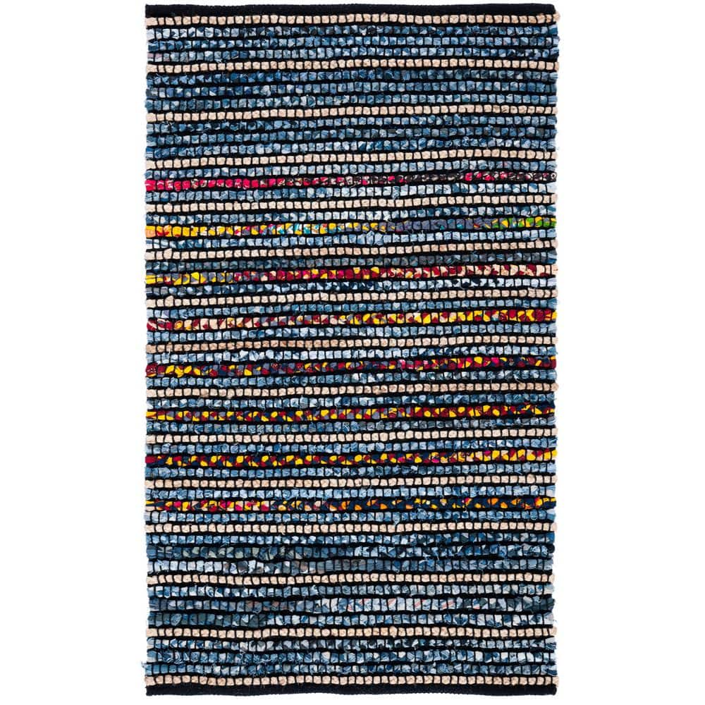 SAFAVIEH Cape Cod 4 ft. x 6 ft. Natural/Blue Gradient Striped Multicolor Area Rug CAP362A-4 ...