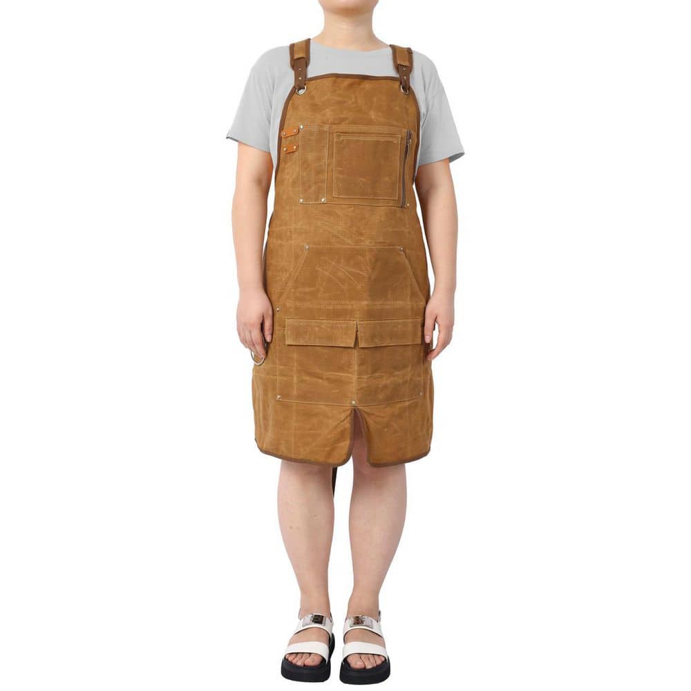 Siavonce Adjustable Brown Heavy Duty Waxed Canvas Tool Apron ...