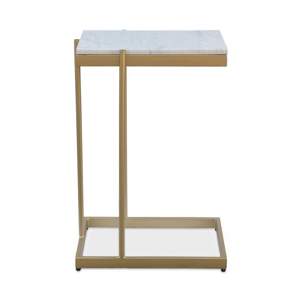 NADAAL STUDIOS Tate 16.5 in. White Marble Square Accent Table with Gold ...