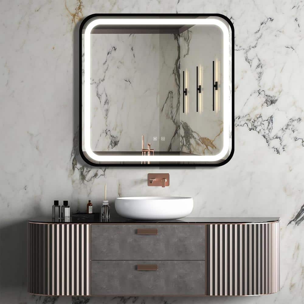 CATALINA 32 in. W x 32 in. H Rectangles Black Frame Wall Mounted Led ...