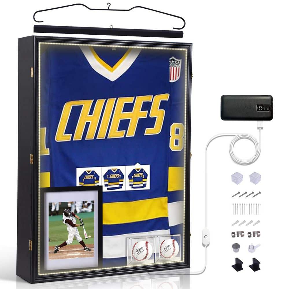 Black 28 in. x 37 in. XL Jersey Frame Display Case with LED Light, Deep ...