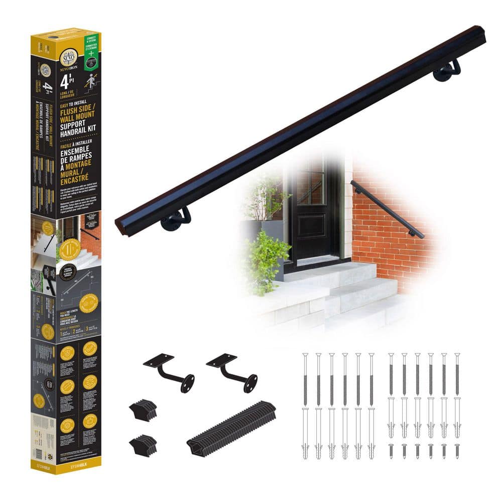 NUVO IRON 4 ft. Indoor/Outdoor Modular Wall Mount Black Aluminum Handrail EFSW4BLK-US - The Home ...