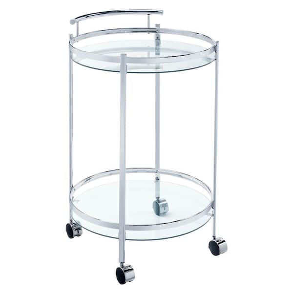 Coaster Chrissy Chrome Round Glass Bar Cart with Wheels 181367 - The ...