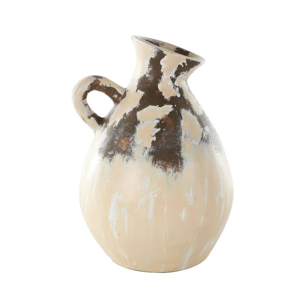 Litton Lane Cream Antique Style Pot Ceramic Decorative Vase with Curved ...
