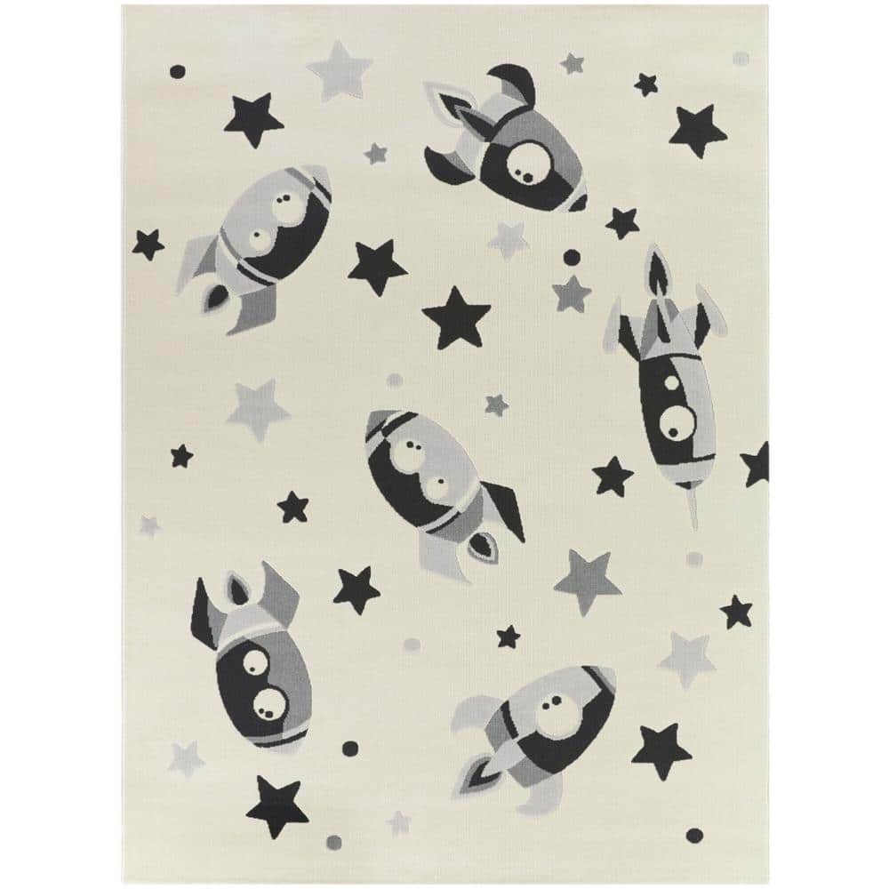 BALTA Rocket Dreams Cream 4 ft. x 6 ft. Rocketships Area Rug 3100166 ...