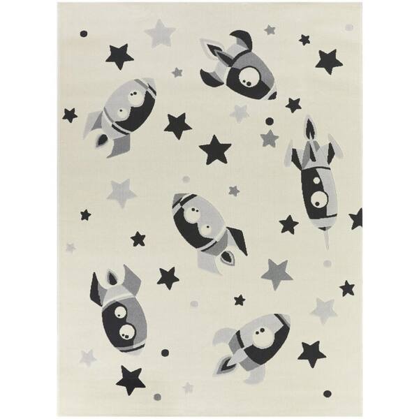 BALTA Rocket Dreams Cream 4 ft. x 6 ft. Rocketships Area Rug 3100166 ...