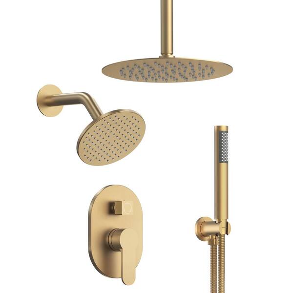 GRANDJOY Round Showers System 3-Spray 10 in. and 6 in. Dual Ceiling ...