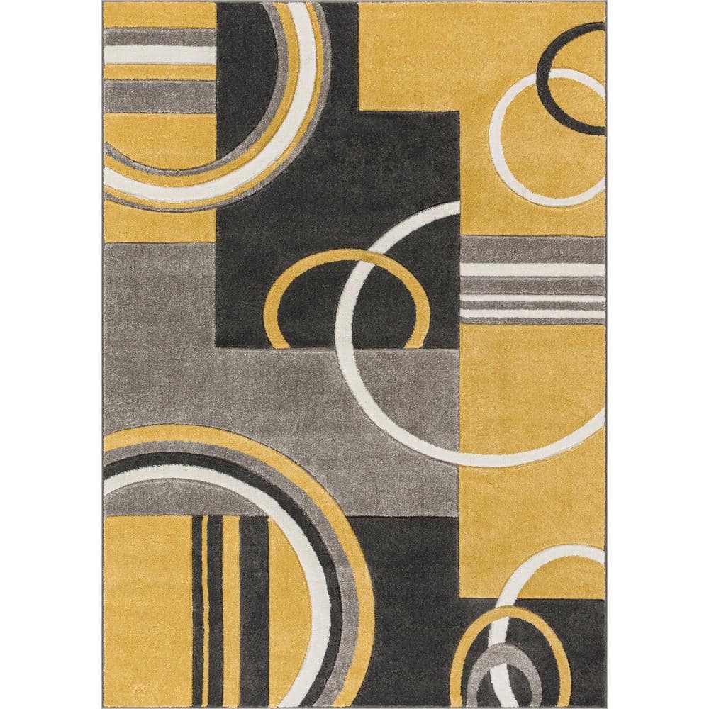 Well Woven Ruby Galaxy Waves Gold 5 ft. x 7 ft. Modern Area Rug 600115