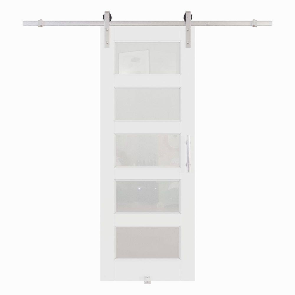 ARK DESIGN 30 in. x 80 in. 5-Lite Tempered Frosted Glass White Finished ...