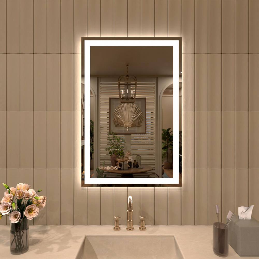 TaiMei 24 in. W x 36 in. H Rectangular Frameless LED Wall Bathroom ...