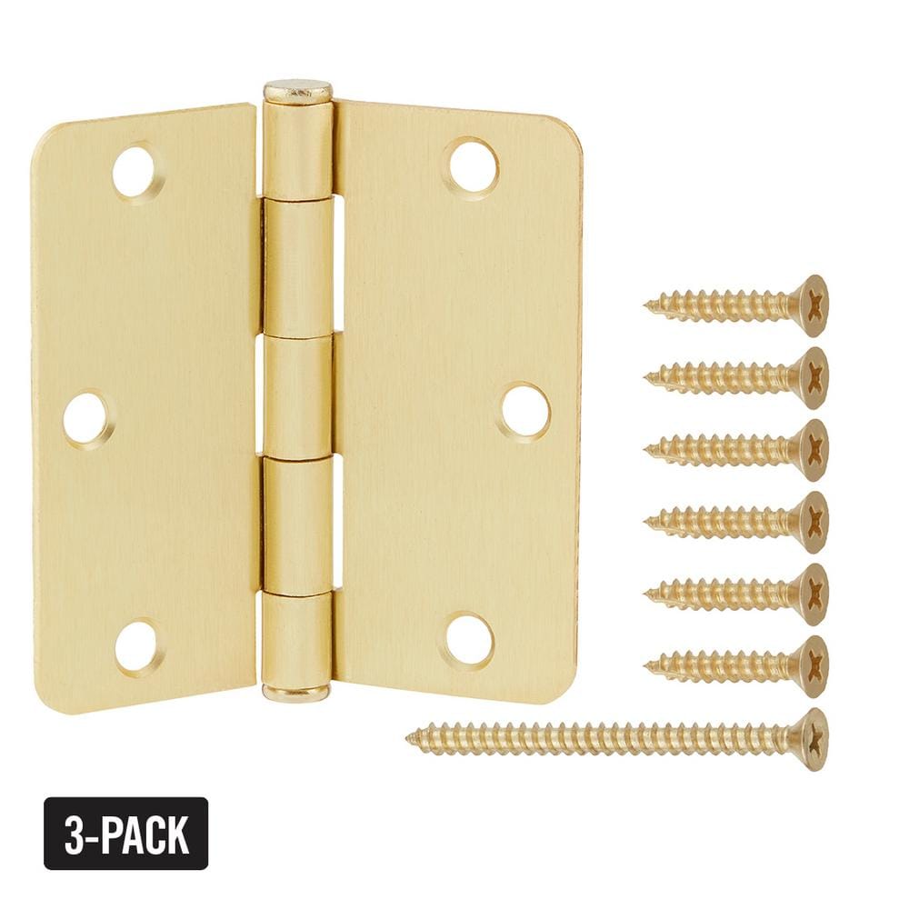 Everbilt 3-1/2 in. x 1/4 in. Radius Satin Brass Squeak-Free Door Hinge ...