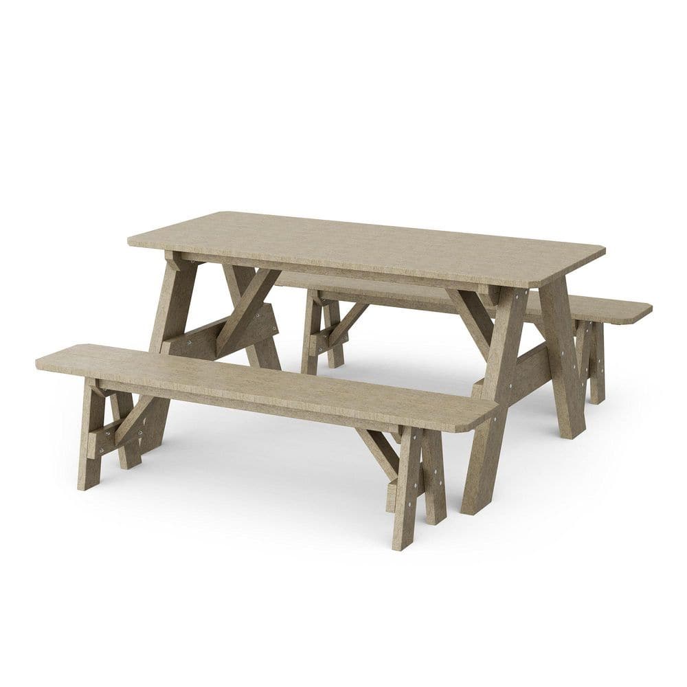 Wildridge Heritage 72 in. Weathered Wood Rectangle HDPE Plastic Picnic ...