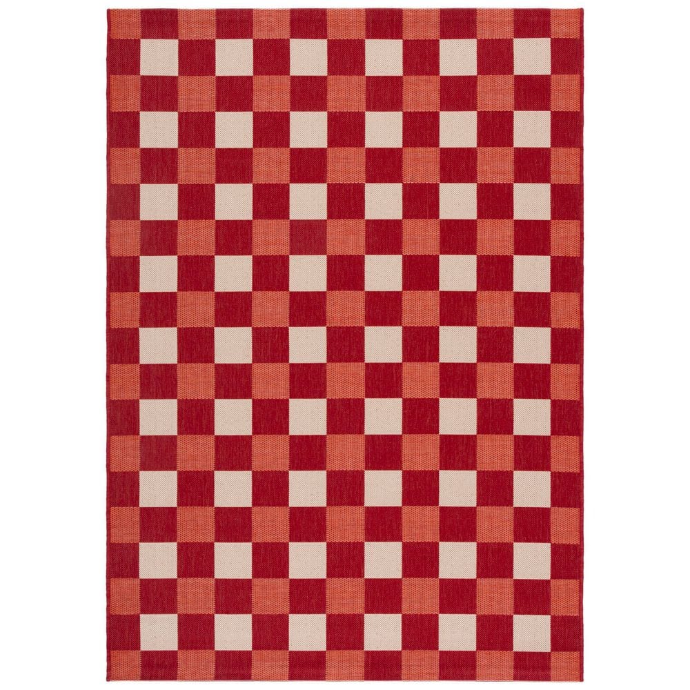 SAFAVIEH Courtyard Red/Beige 4 ft. x 6 ft. Plaid Grid Indoor/Outdoor ...