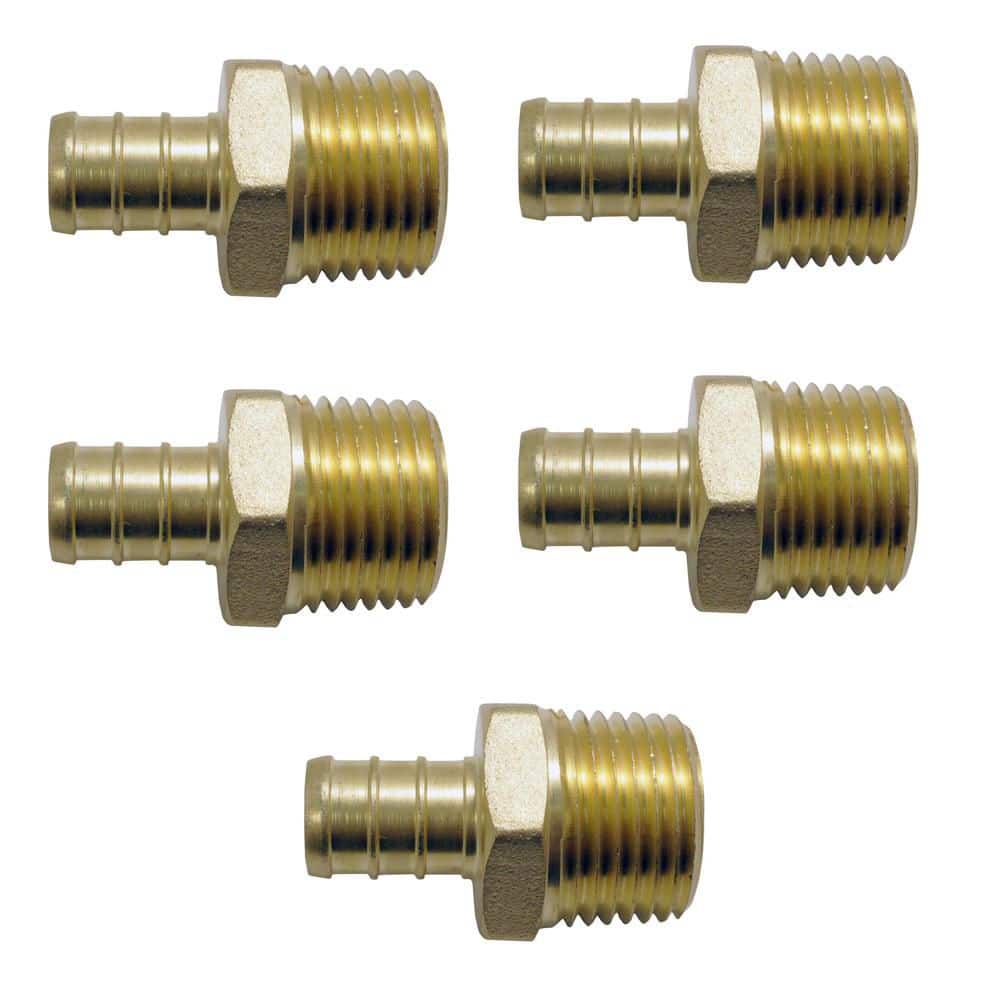 Apollo 1/2 in. Brass PEX-B Barb x 1/2 in. MNPT Adapter (5-Pack) APXMA125PK - The Home Depot