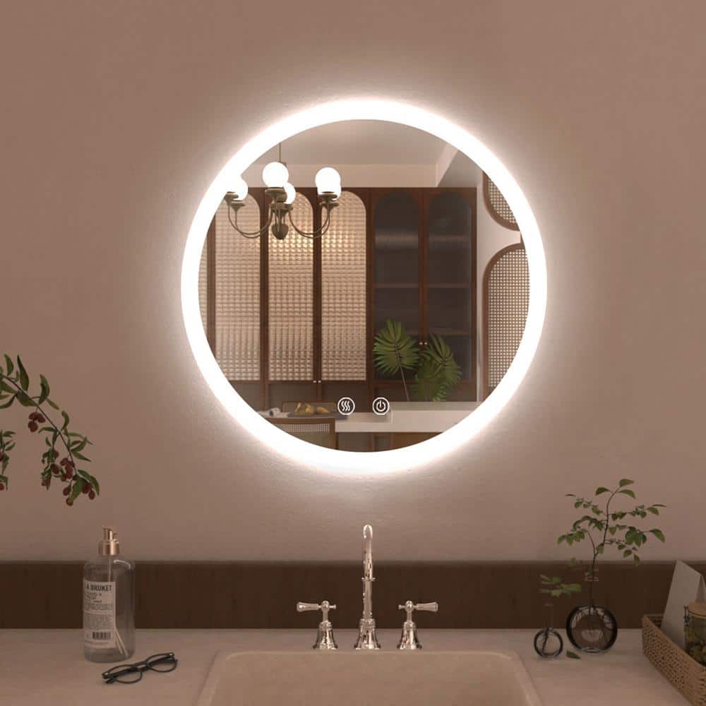 tydex Gaze 24 in. W x 24 in. H Round Frameless LED Light Anti-Fog Wall Bathroom Vanity Mirror in ...