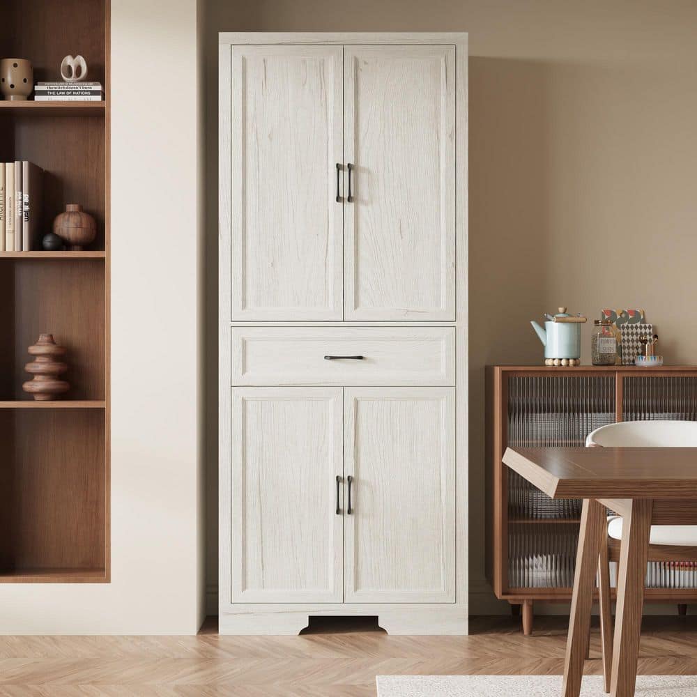 FUFU&GAGA Light Grain Wood 78.7 in. Tall Accent Storage Cabinet, Bookcase with 5-Shelf and 1 ...