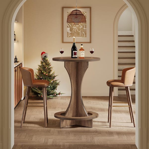 BYBLIGHT Kearsten 35.43 in. H Round Bar Table, Dark Brown Wooden Home ...