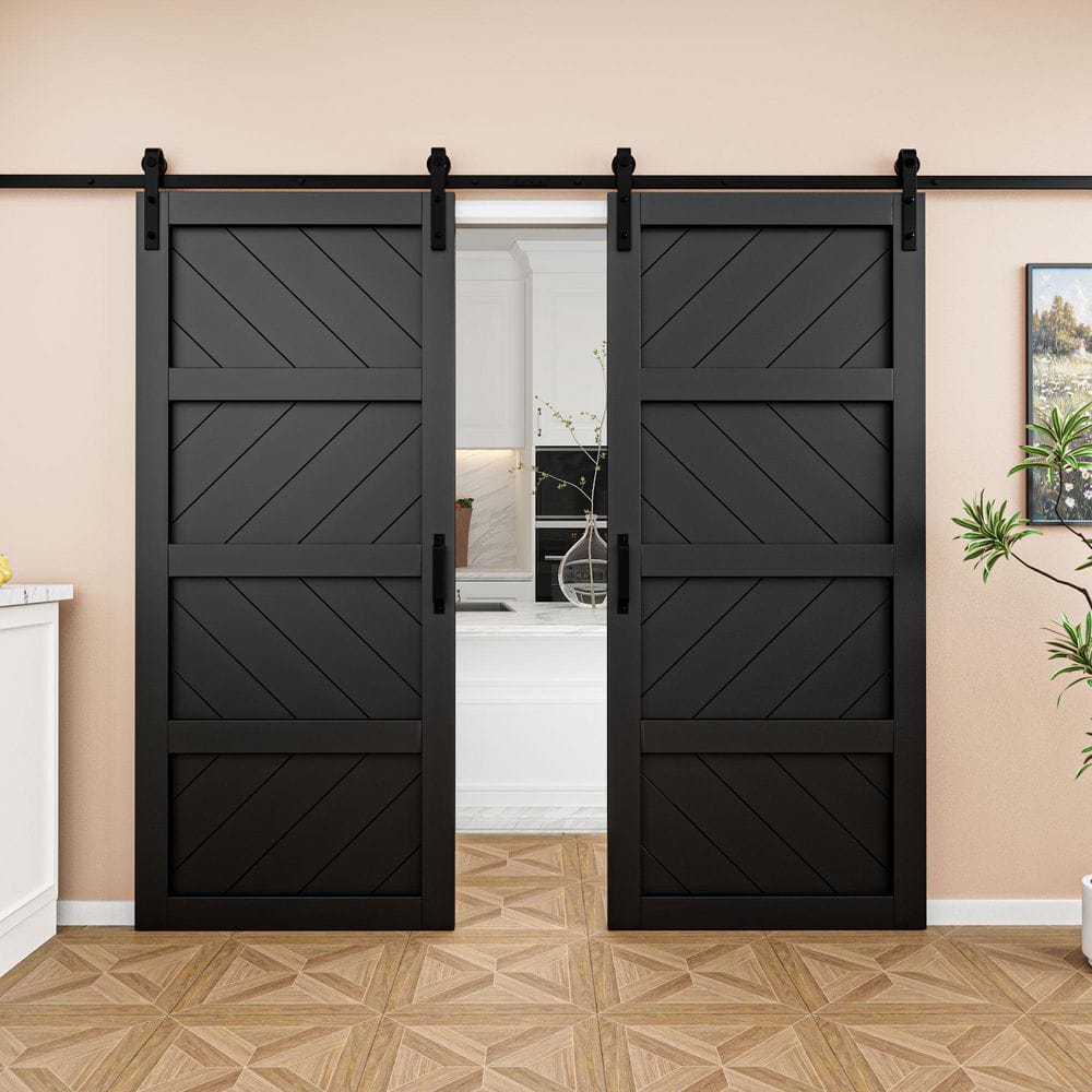 Reviews for EH PUERTA 72 in. x 84 in. Black Finished 4-Lite Wave ...