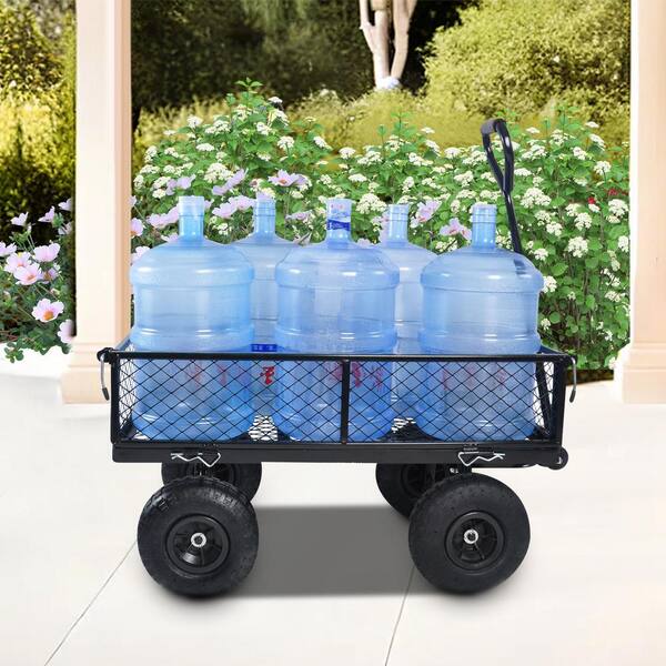Satico 3.53 cu. ft. 550 lbs. Steel Wagon Garden Cart in Black ...