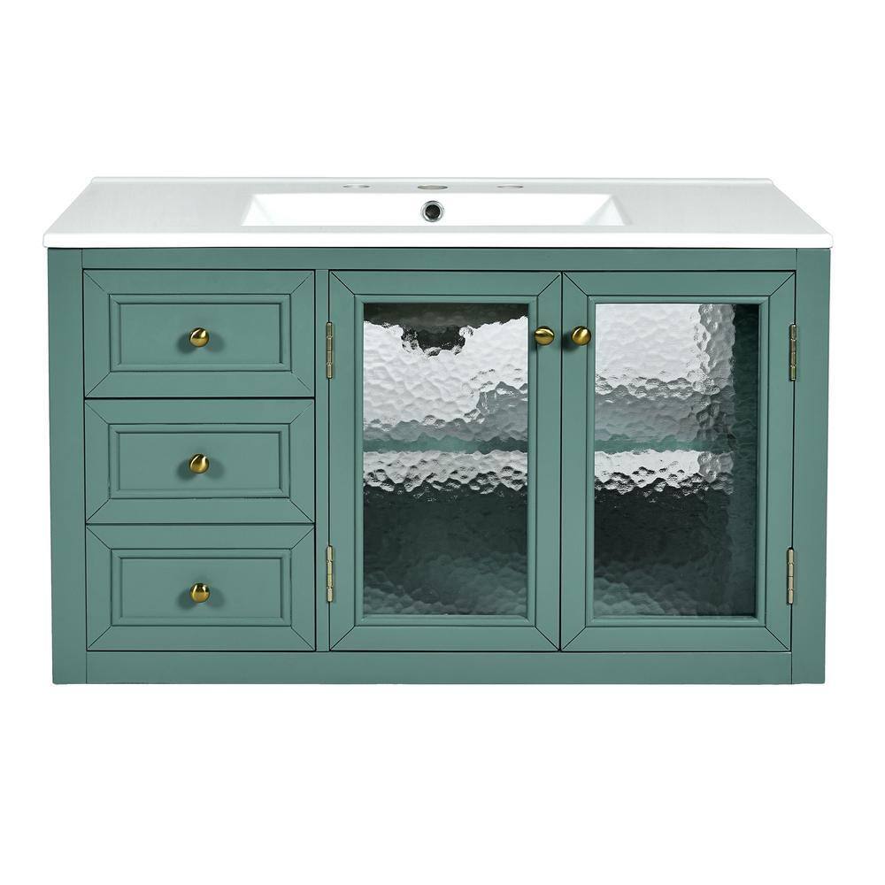 TCYO 36 in. Single Sink Wall-Mounted Green Bath Vanity with White ...