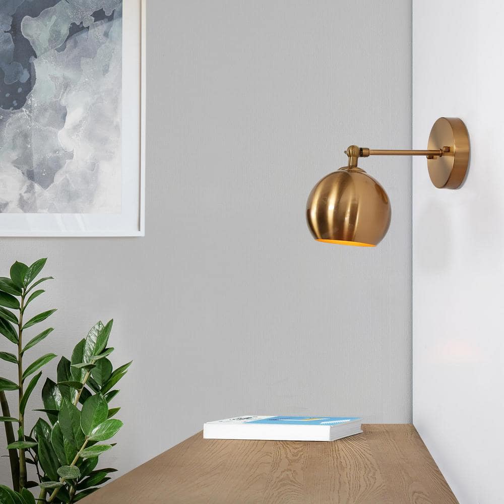 Zevni Yulle Adjustable 1-Light Modern Polished Brass Wall Sconce, Globe ...