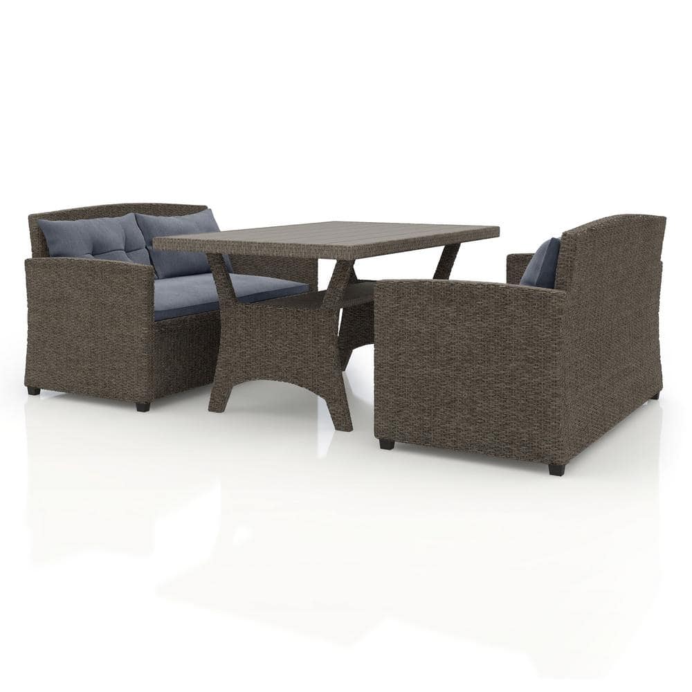 MUSE & LOUNGE Valo Gray 3-Piece Wicker Outdoor Dining Set with Gray ...