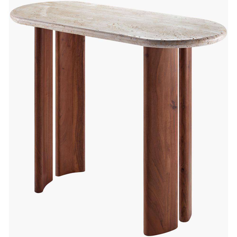 Livabliss Marshall 30 in. Cream/Brown Rectangle Faux Marble Console ...