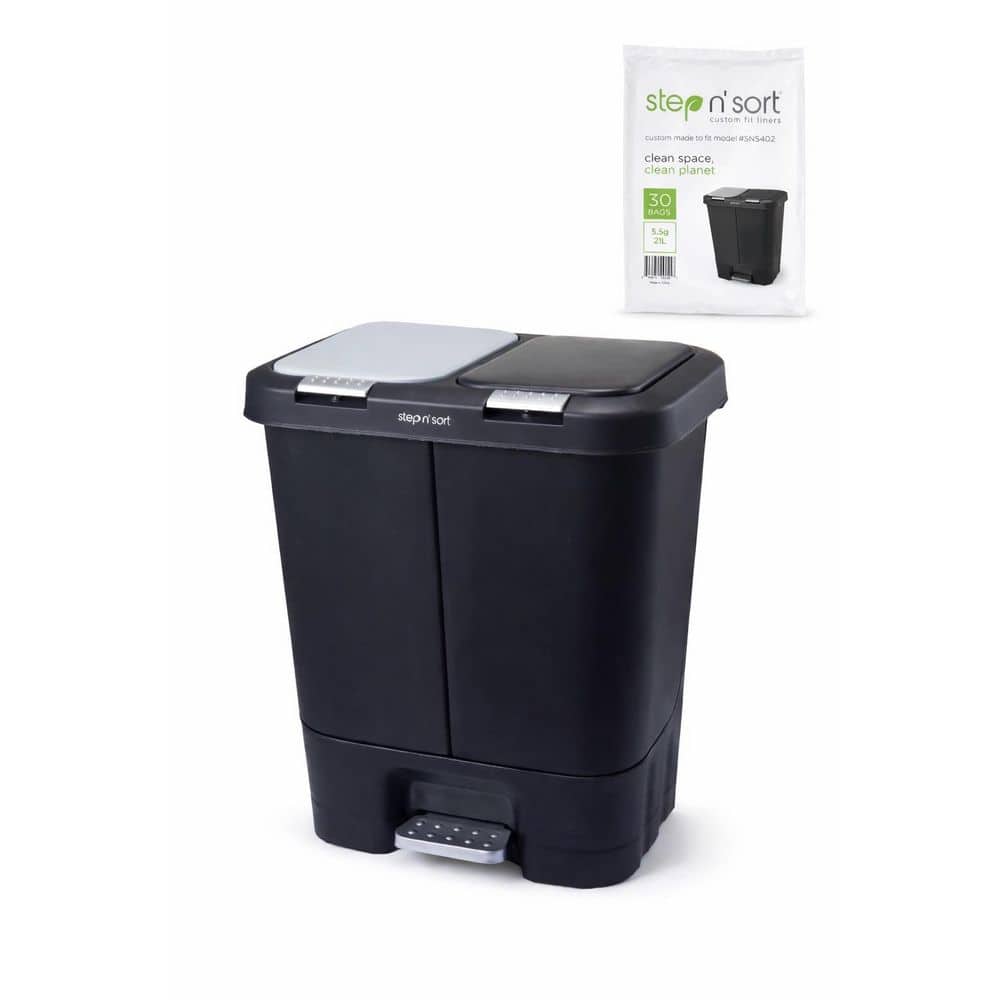 Step N' Sort 11 Gal. Plastic Trash and Recycling Bin with Slow-Close ...