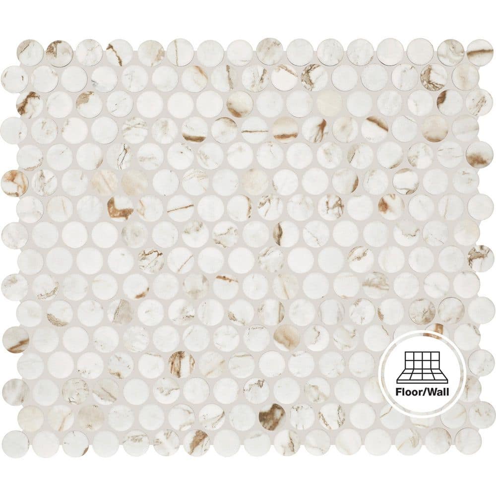 Daltile Kesler Marble Avorio 11 in. x 13 in. Matte Ceramic Penny Round ...