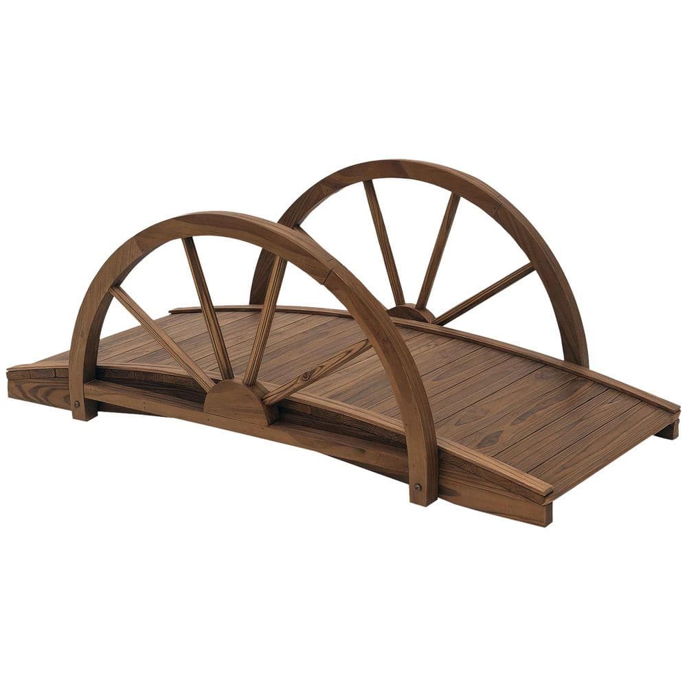 AOPSPS 3.3 ft. Wooden Garden Bridge Arc Footbridge with Half-Wheel ...